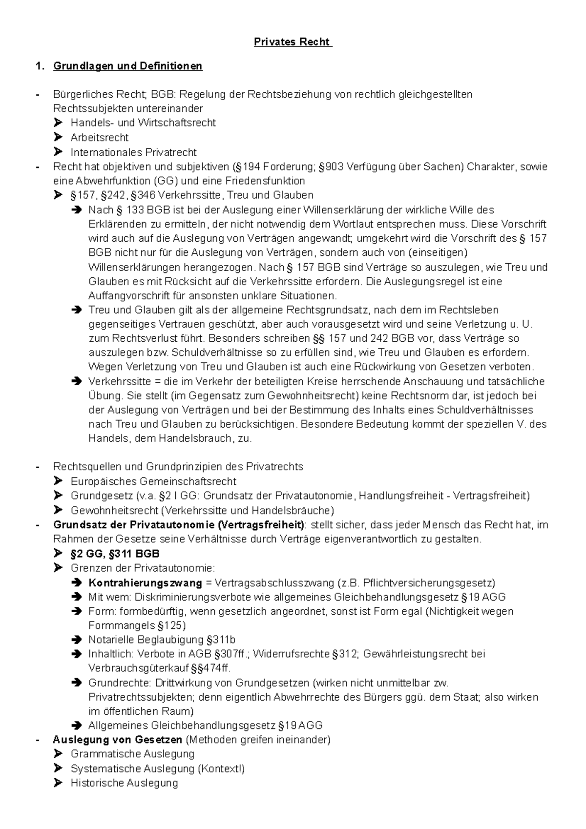 Privates Recht - Grundlagen und Definitionen BGB: Regelung der ...