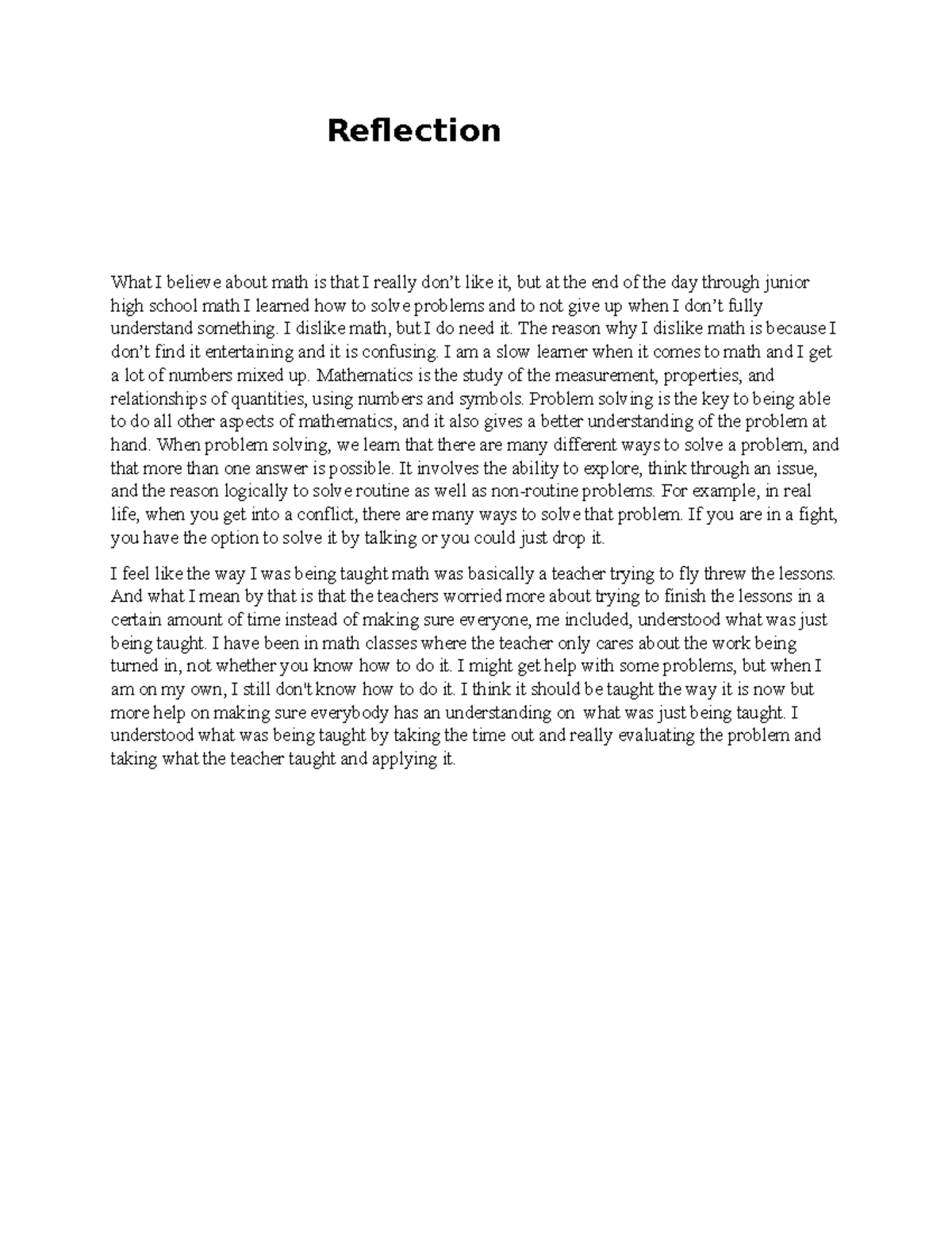 Document in reflection of mathematics for portfoli - Reflection What I ...