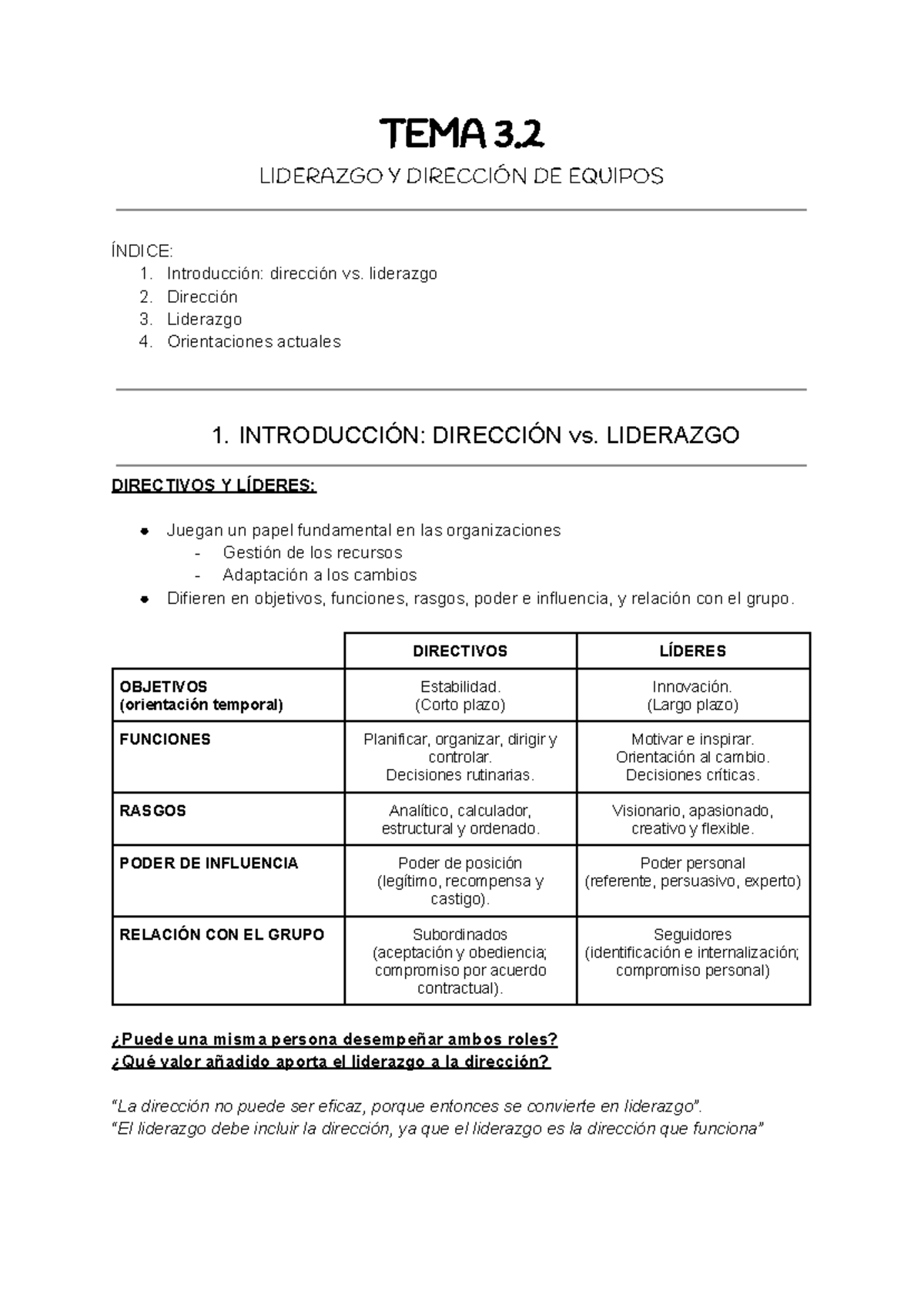 TEMA 3.2. Liderazgo Y Dirección DE Equipo - TEMA 3. LIDERAZGO Y DIRECCIÓN DE EQUIPOS ÍNDICE: 1 ...