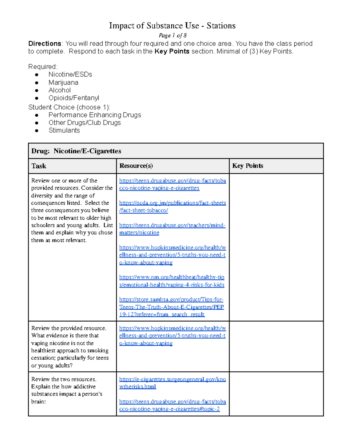 Impact of Substance Use - Stations Activity - Page 1 of 8 Directions ...