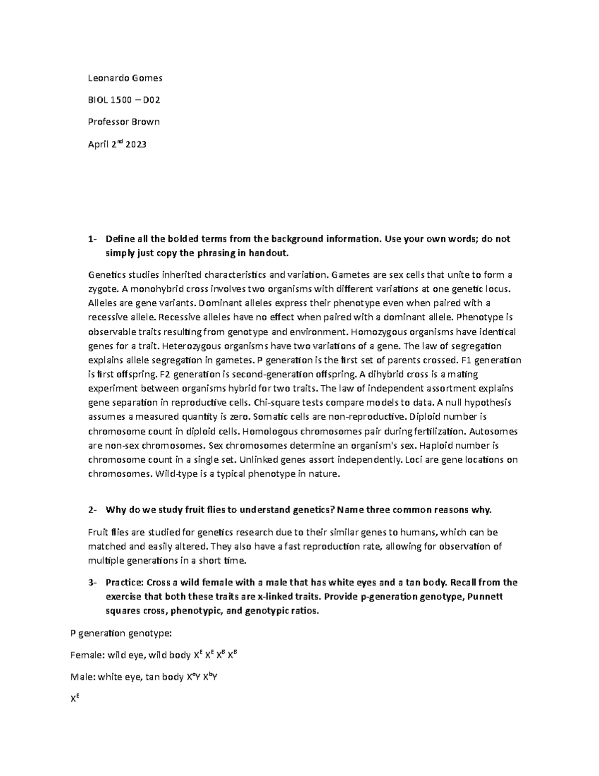 Lab Homework 8 - Lab Report - Leonardo Gomes BIOL 1500 – D Professor ...