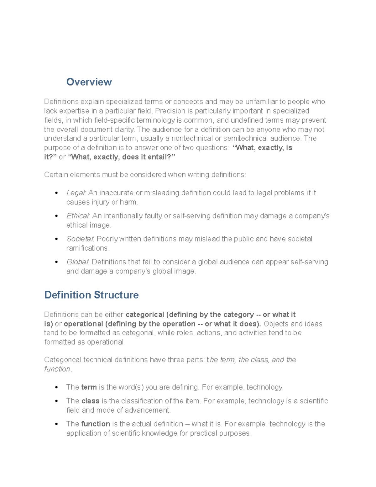 Technical Definitions and Specifications 4060 - Overview Definitions explain specialized terms ...