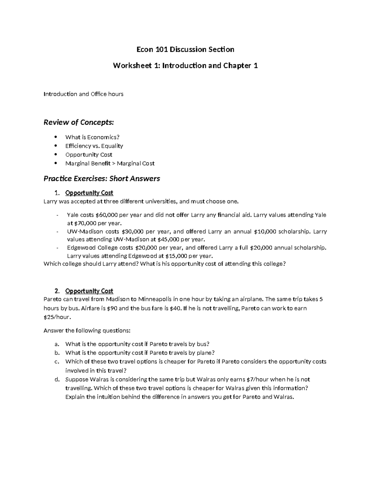 Econ 101 Discussion Worksheet Ch1 - Econ 101 Discussion Section ...