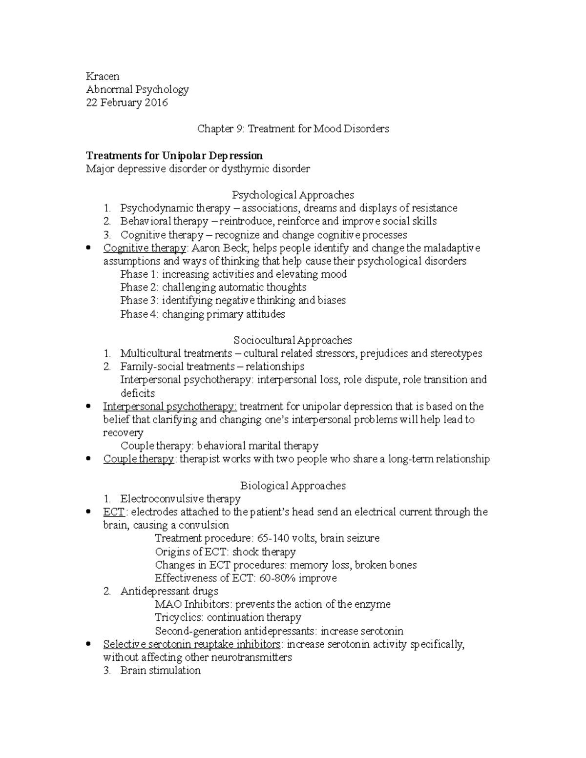 Ch 9 Treatment for Mood Disorders - Kracen Abnormal Psychology 22 ...