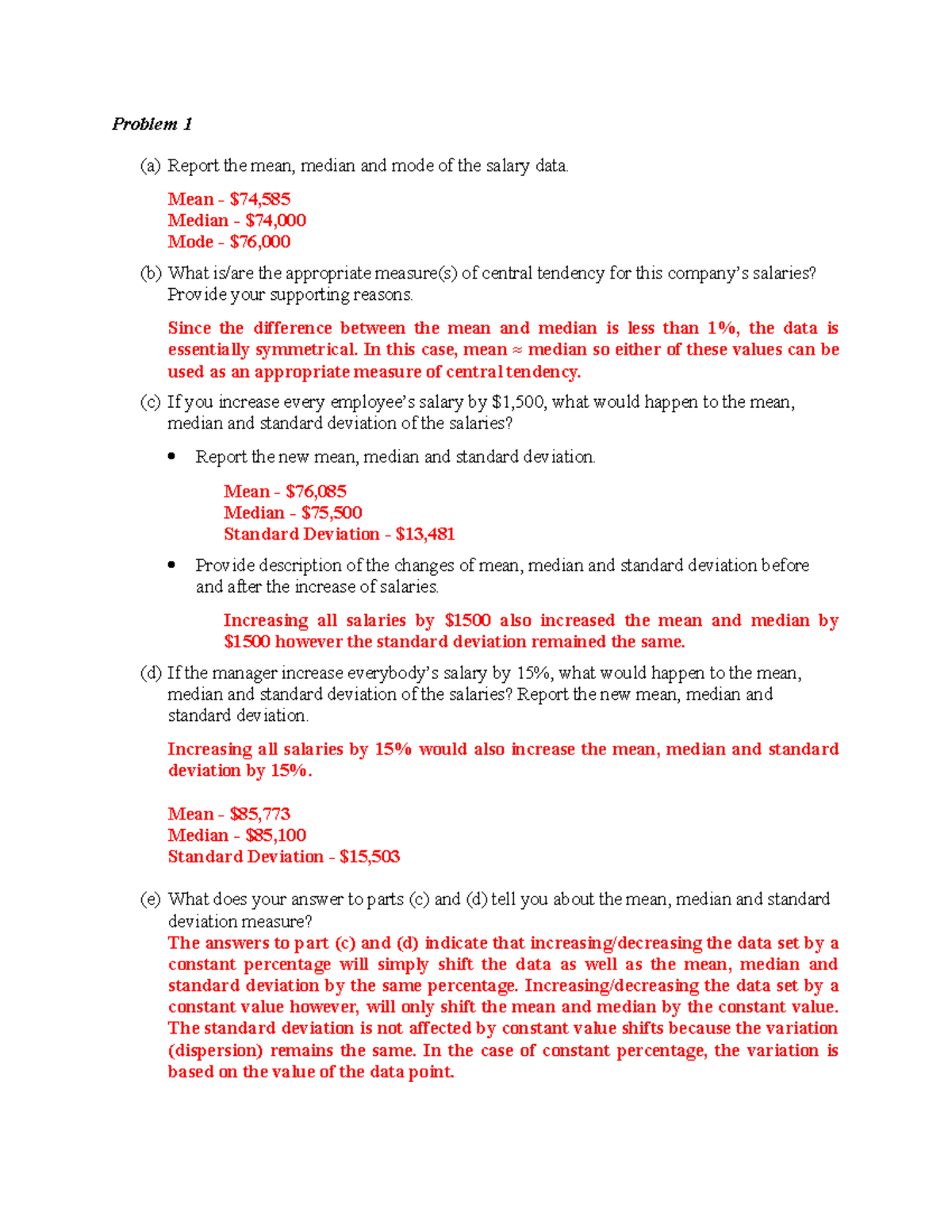 HW Data Analysis - HW notes - Problem 1 (a) Report the mean, median and ...