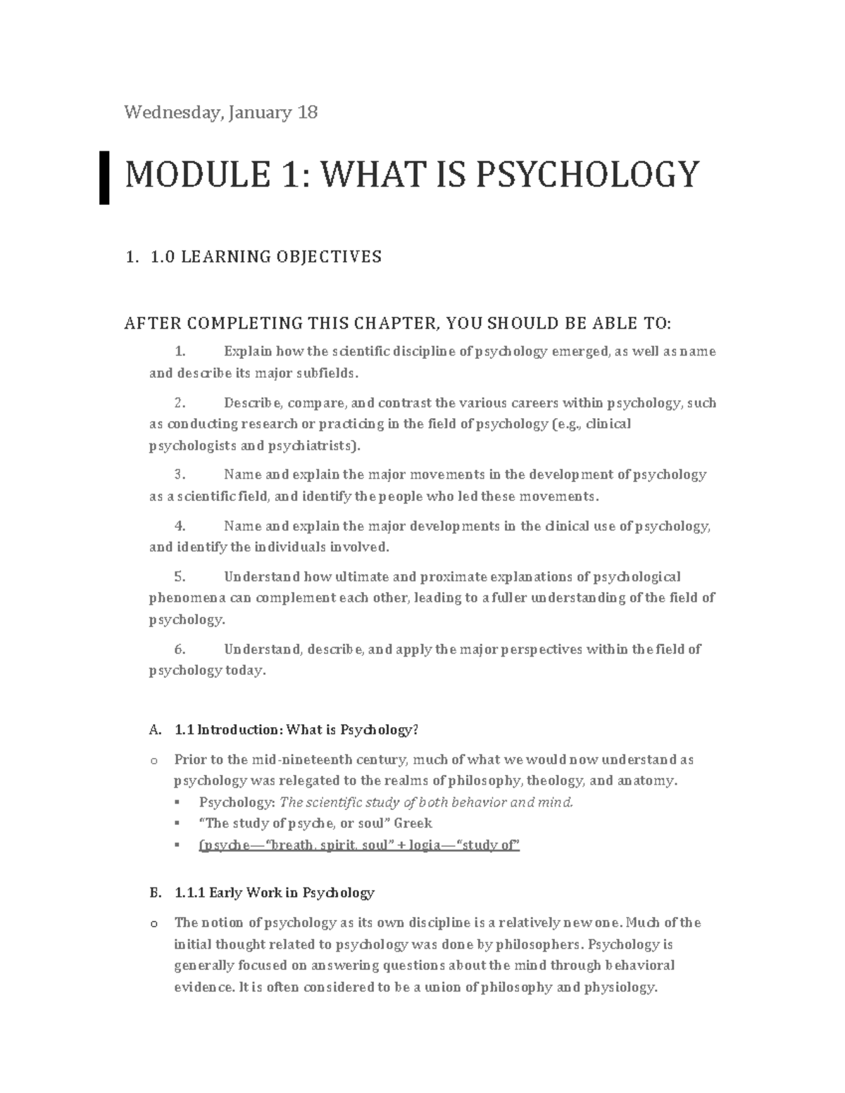 Module 1 Psychology - Wednesday, January 18 MODULE 1: WHAT IS ...