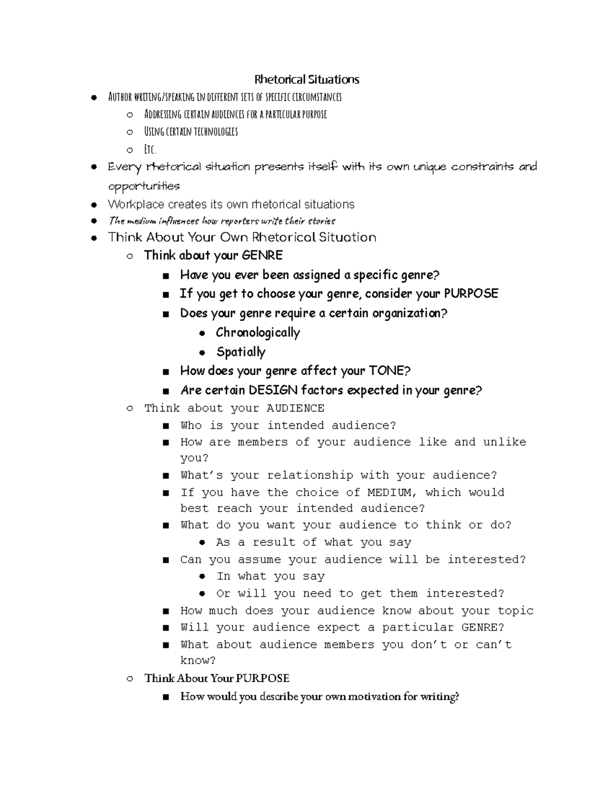 Chapter 3 Reading Response - Google Docs - Rhetorical Situations Author ...