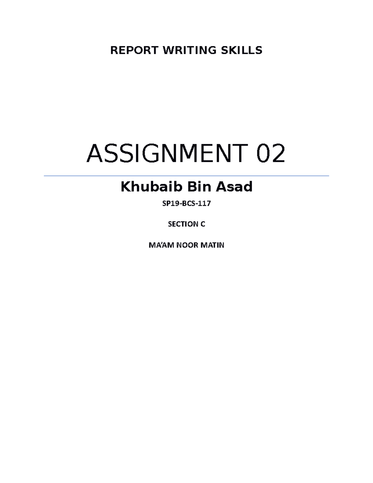 Report writing assignment 02 - REPORT WRITING SKILLS ASSIGNMENT 02 ...