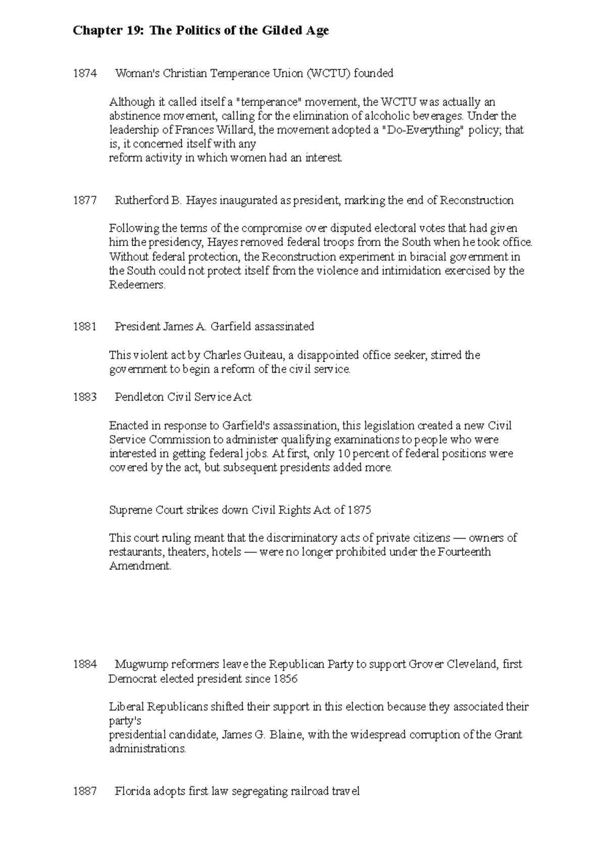 Chapter 19 The Politics of the Gilded Age - Under the leadership of ...