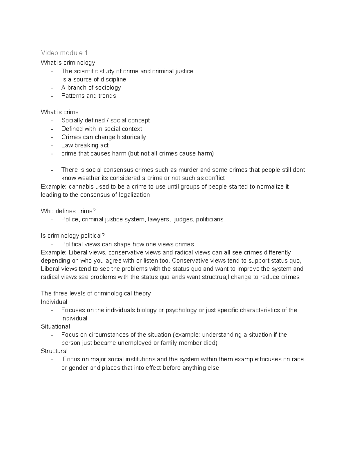 Module 1 - Lecture notes: Criminology 1615 - Video module 1 What is ...