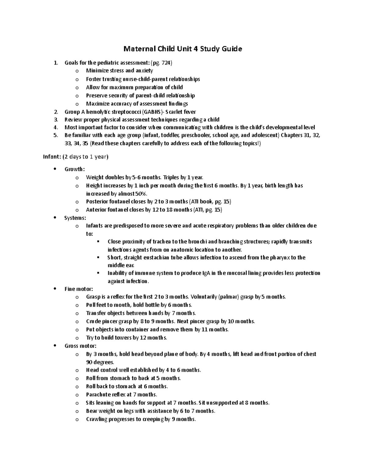 Maternal Child Unit 4 Study Guide - Maternal Child Unit 4 Study Guide ...