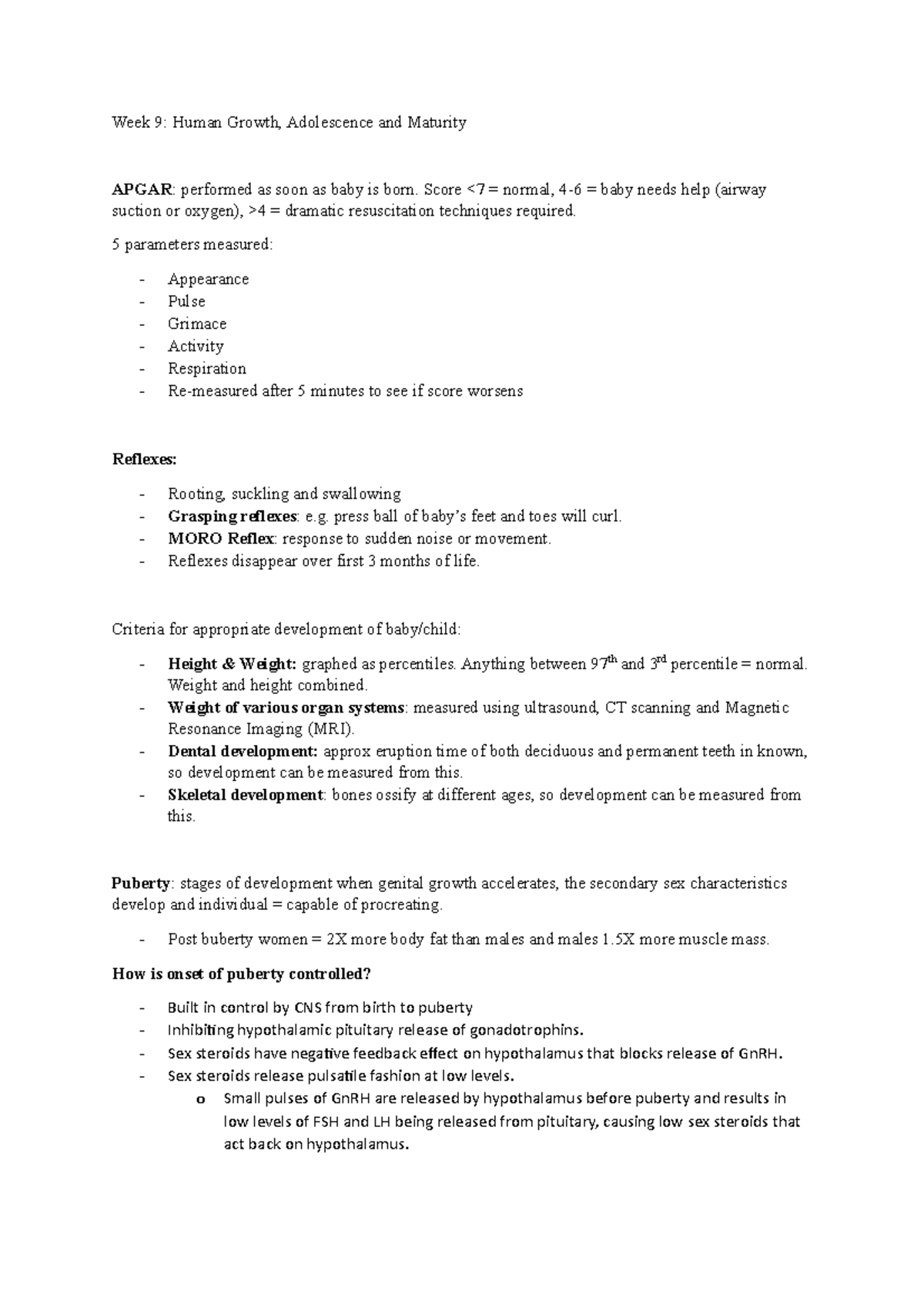 Week 9 exam notes - Human Growth, Adolescence and Maturity - Week 9 ...