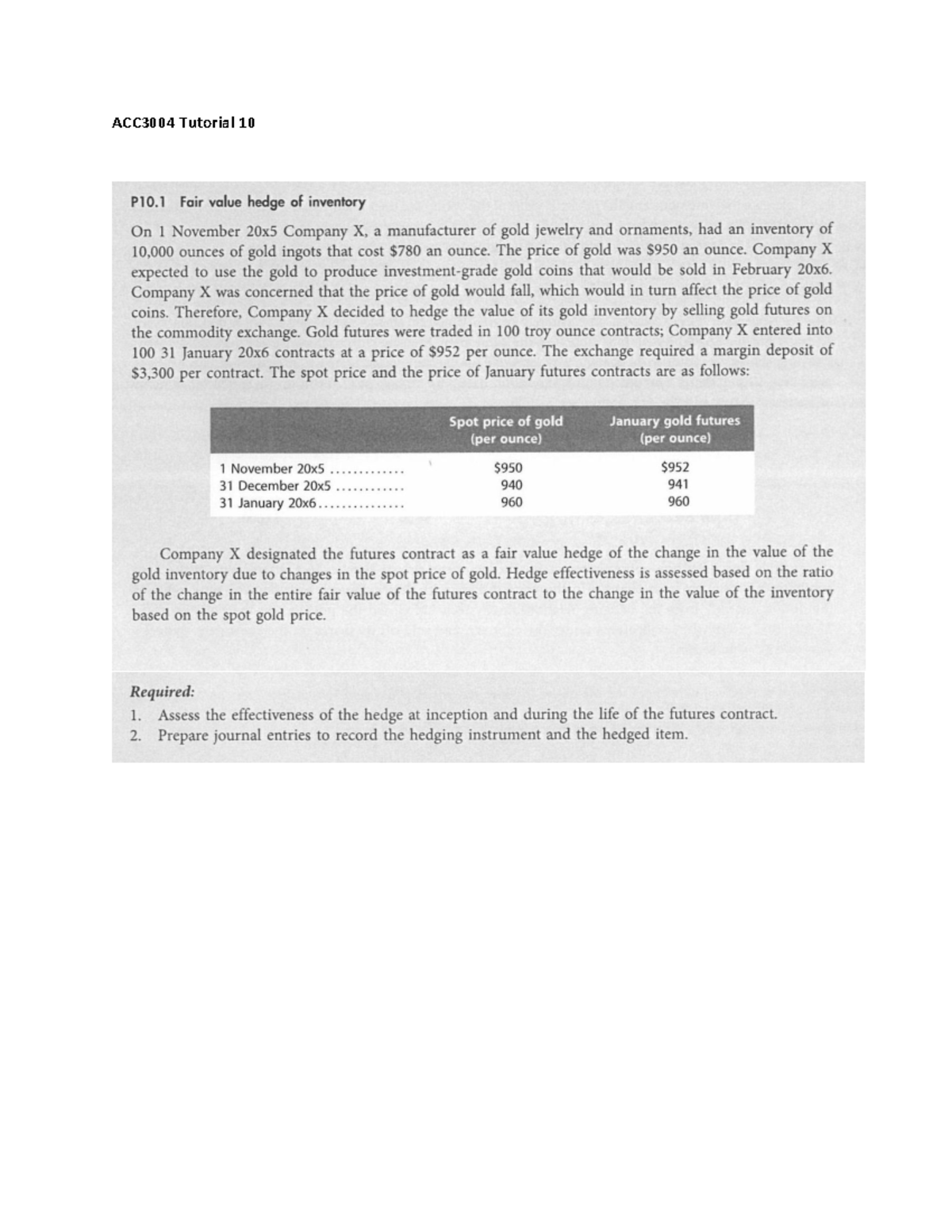 ACC3004 Questions for Tutorial 10 - ACC3004 - ACC3004 Tutorial - Studocu