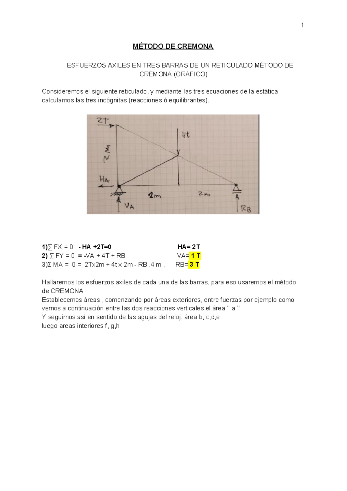 Cremona - Estática Y Resistencia De Los Materiales - MÉTODO DE CREMONA ...