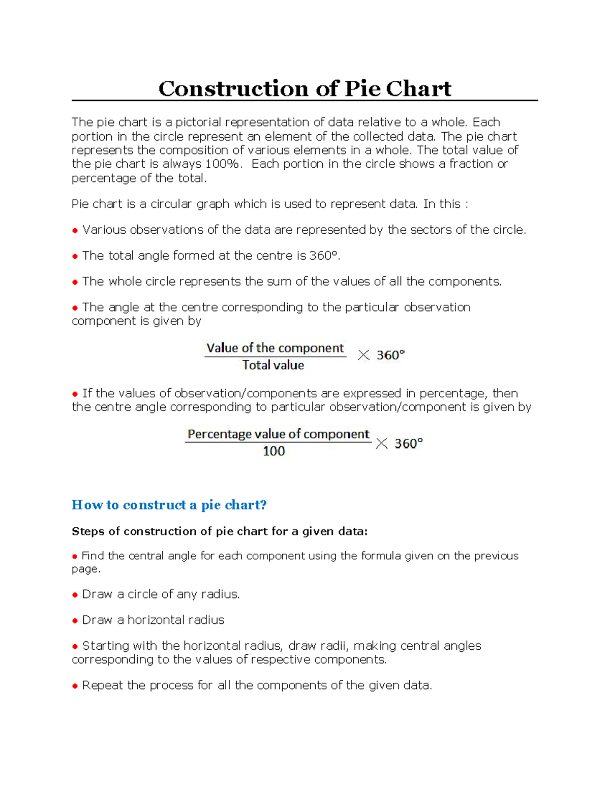 Pai Chart WS - nil - Construction of Pie Chart The pie chart is a ...