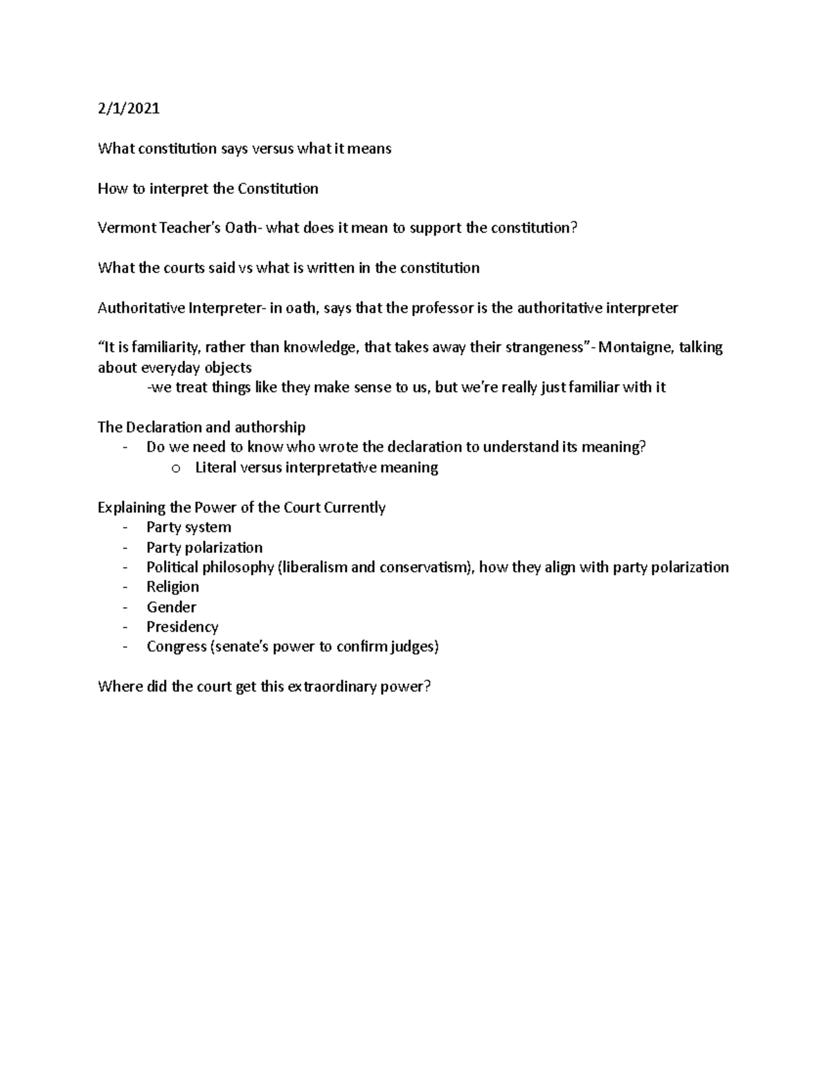 Pols 129 2:1 - Alec Ewald - 2/1/ What constitution says versus what it ...