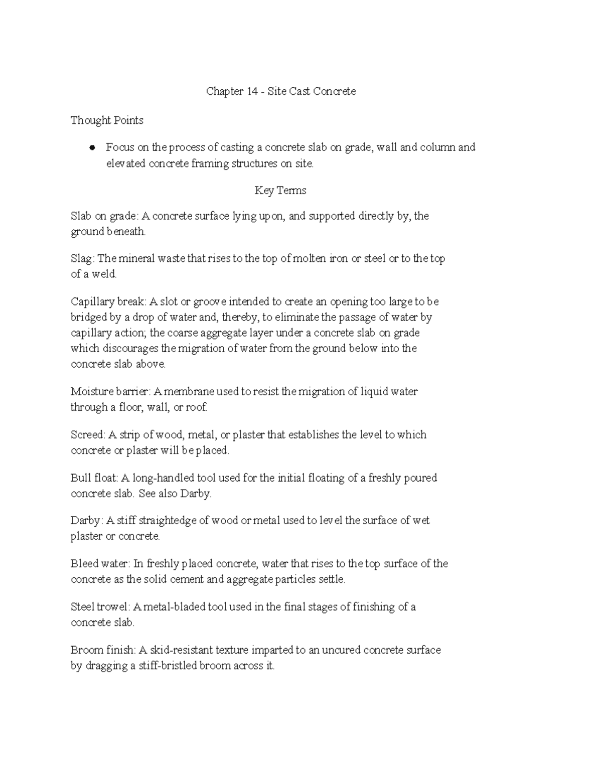 Chpt 14 site cast concrete - Chapter 14 - Site Cast Concrete Thought ...