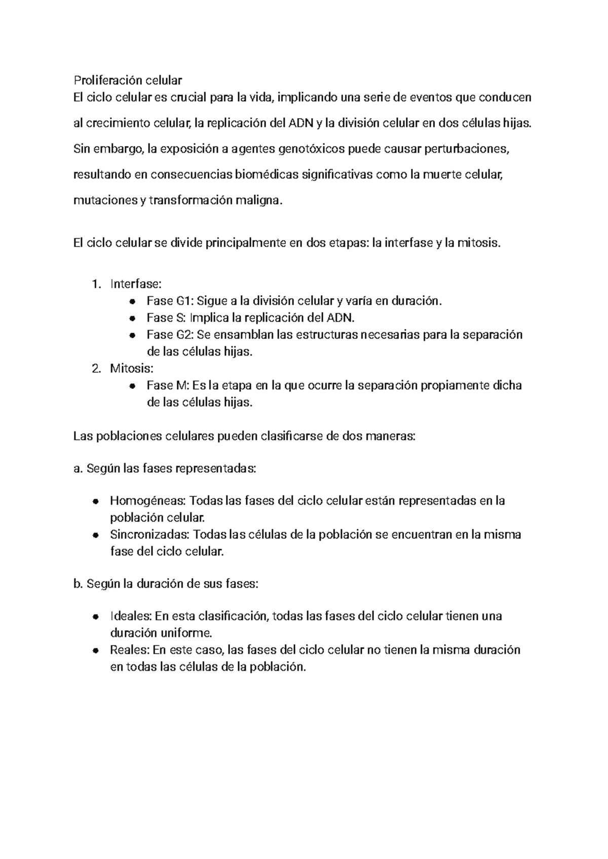 Proliferación celular - Proliferación celular El ciclo celular es ...