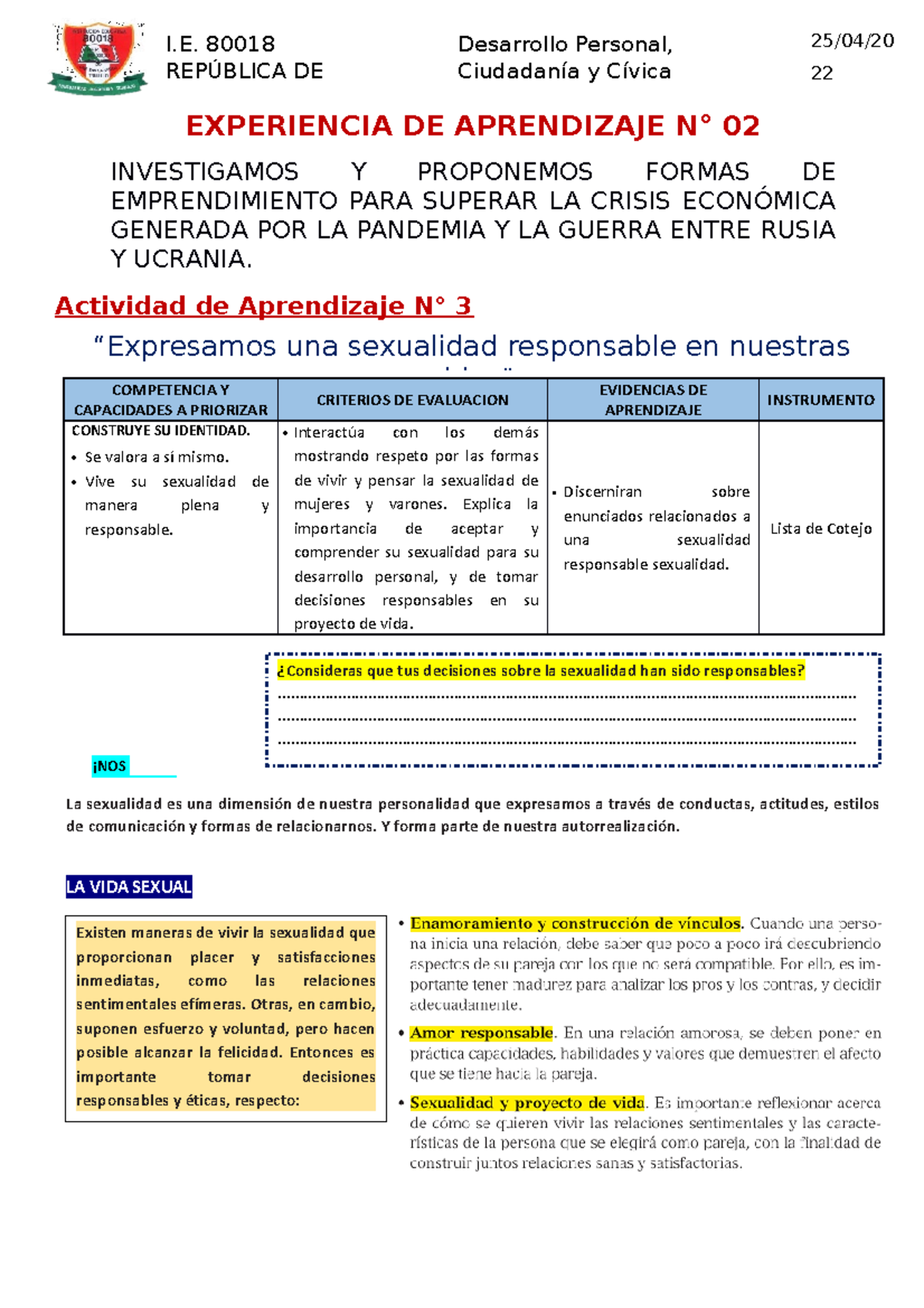 Ficha de Trabajo 6 - 5to - Semana 3 - EXPERIENCIA DE APRENDIZAJE N° 02 INVESTIGAMOS Y PROPONEMOS ...
