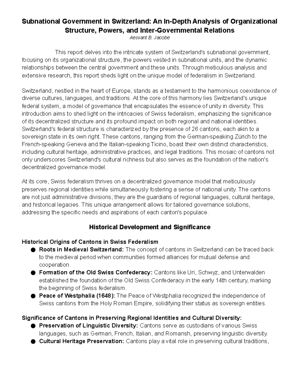 Written Report in Government of Switzerland - Subnational Government in ...