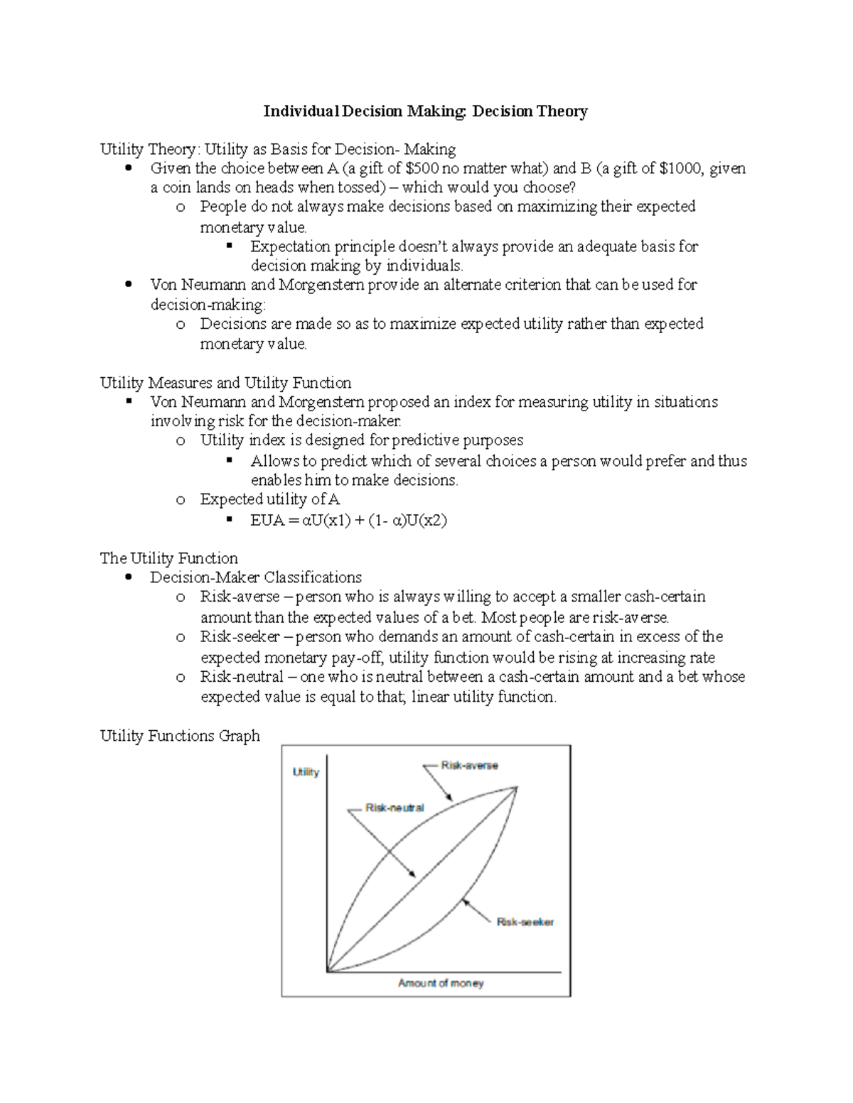 Module 4 - Individual Decision Making: Decision Theory Utility Theory ...