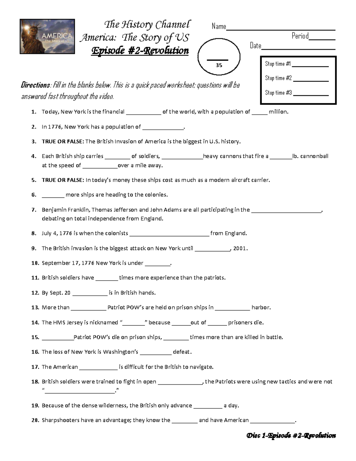 S1E2 How the American Rrevolution was won video guided notes Worksheet ...