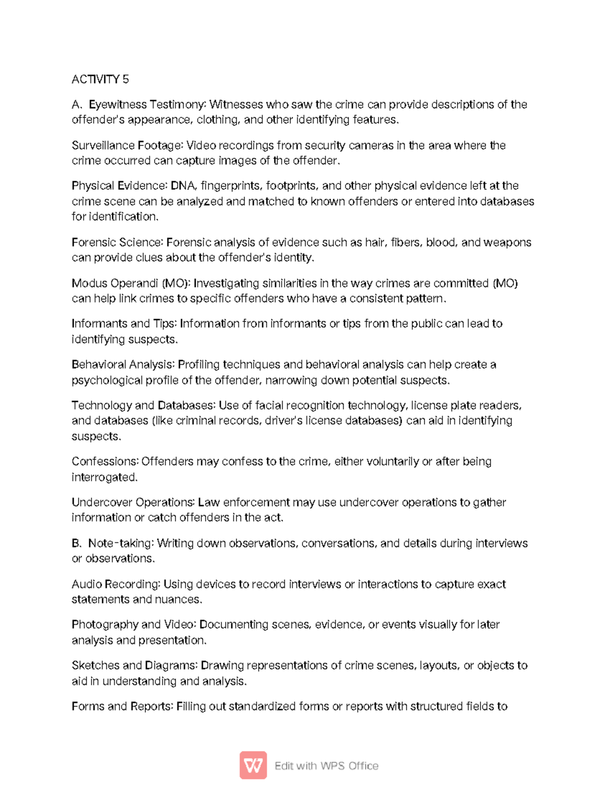 Essays in CDI activity - ACTIVITY 5 A. Eyewitness Testimony: Witnesses ...