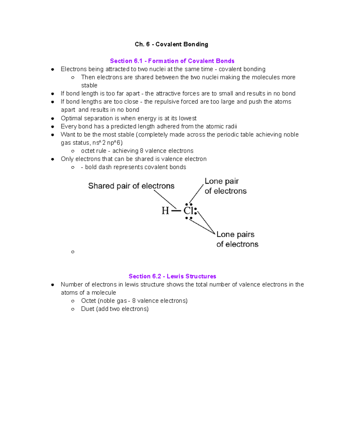 Ch.6 Covalent Bonding - notes - Ch. 6 - Covalent Bonding Section 6 ...