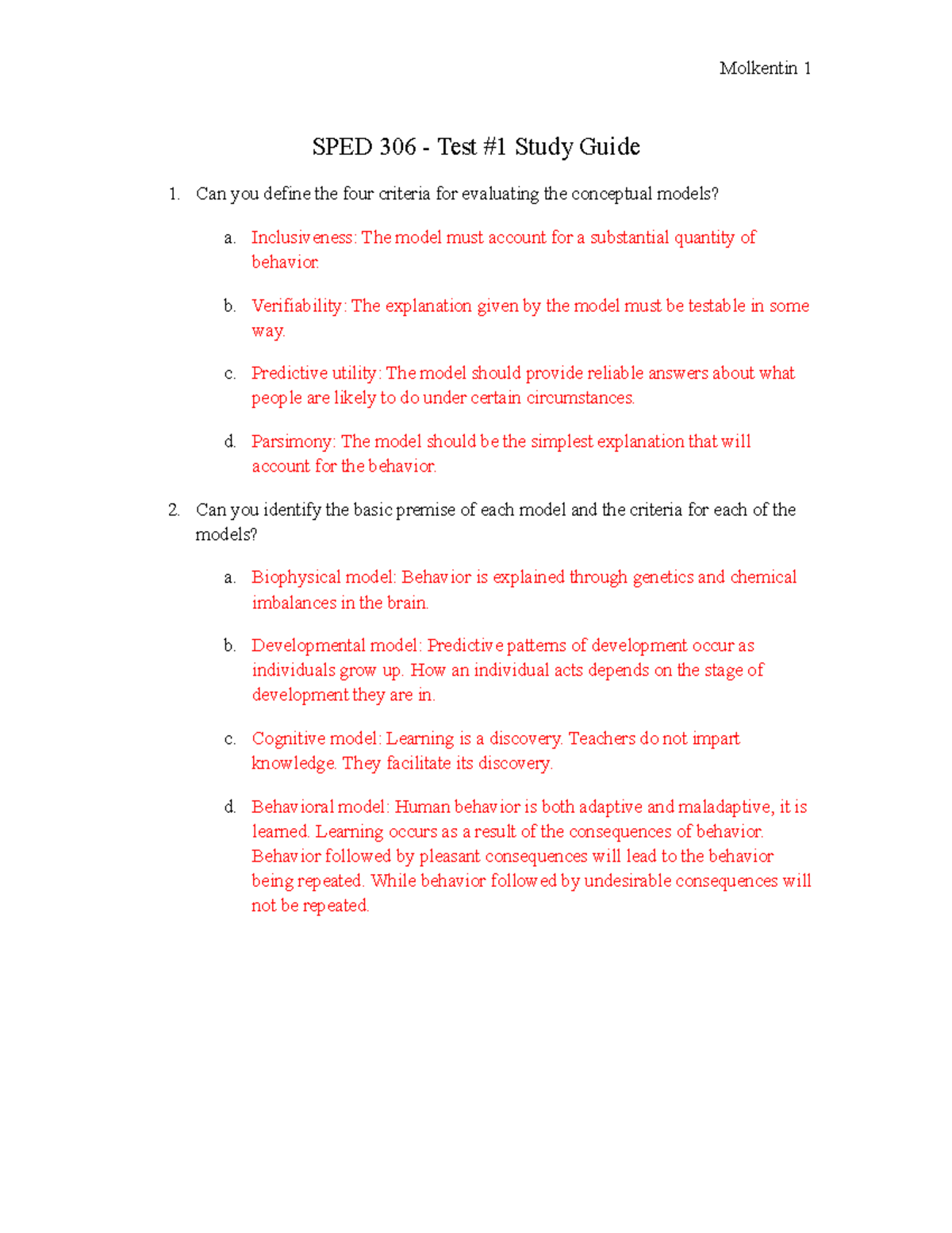 Test 1 Study Guide - SPED 306 - Test #1 Study Guide Can you define the ...