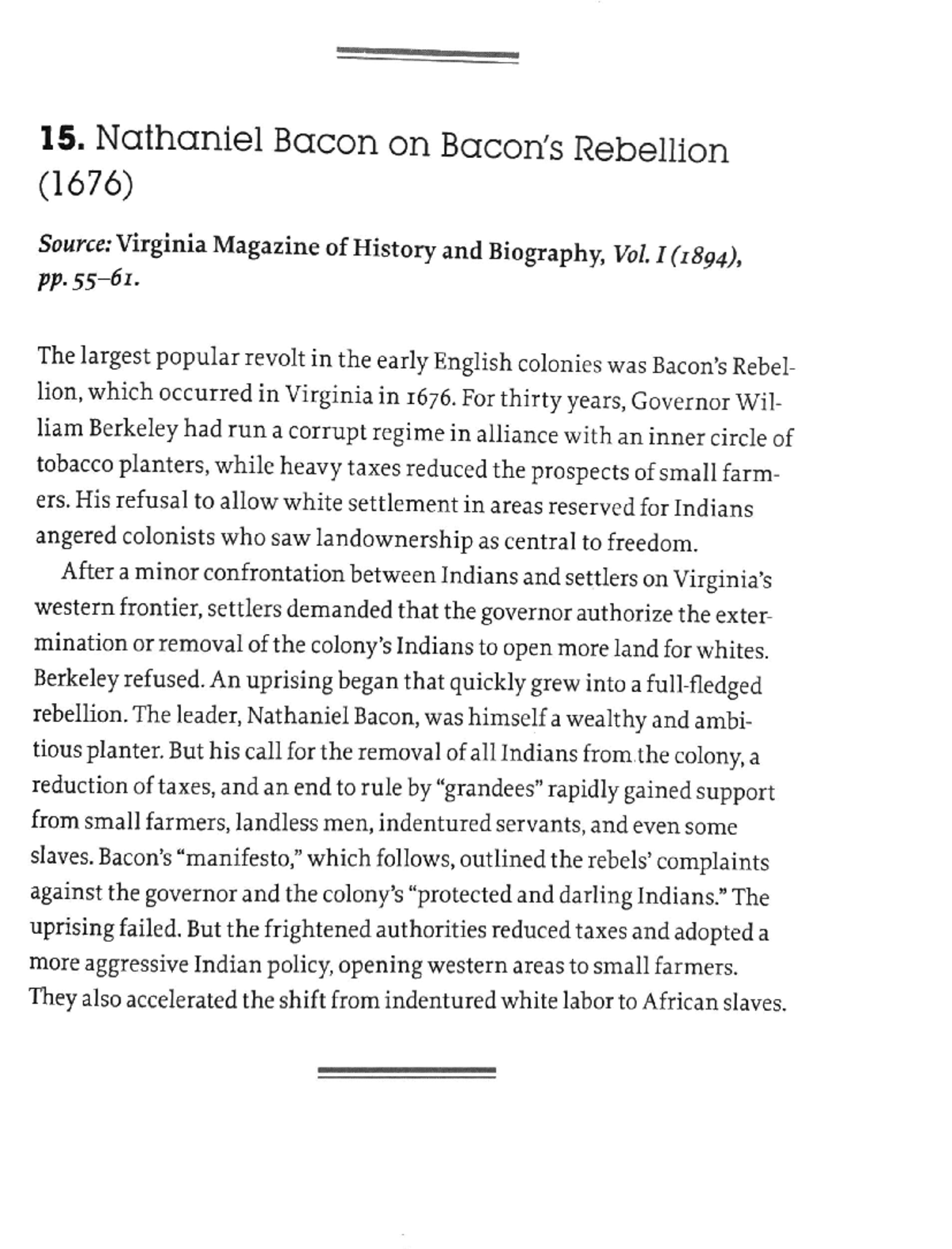 Bacon’s Rebellion - 15. Nathaniel Bacon on Rebellion (1676) Source ...