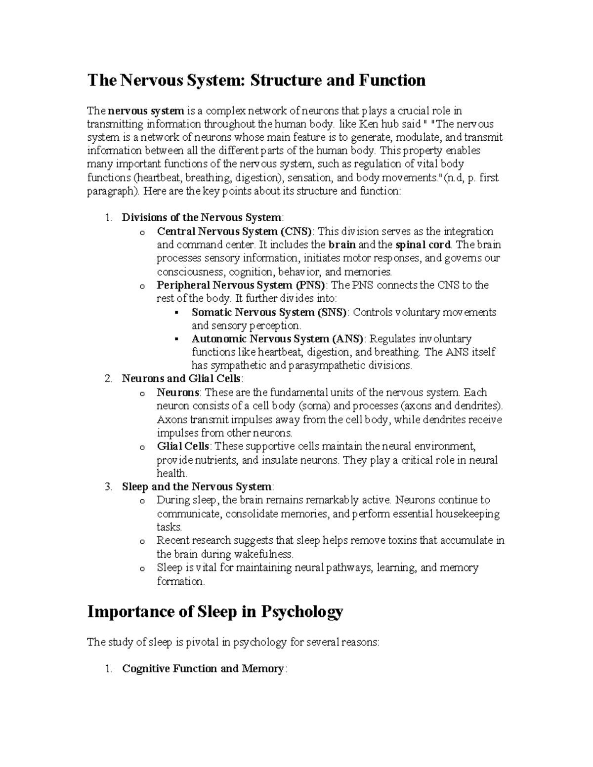 The Nervous System - The result - The Nervous System: Structure and ...