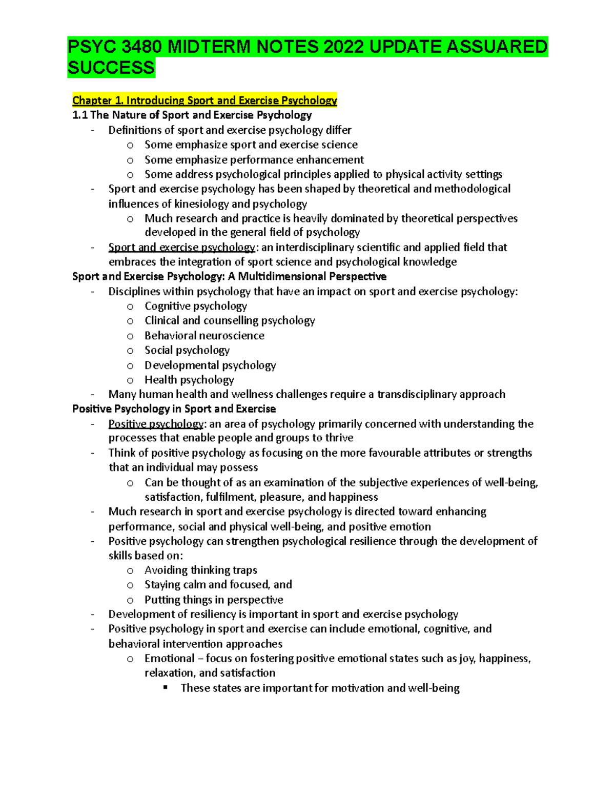 PSYC 3480 Midterm Notes.pdf - Copy - SUCCESS Chapter 1. Introducing ...