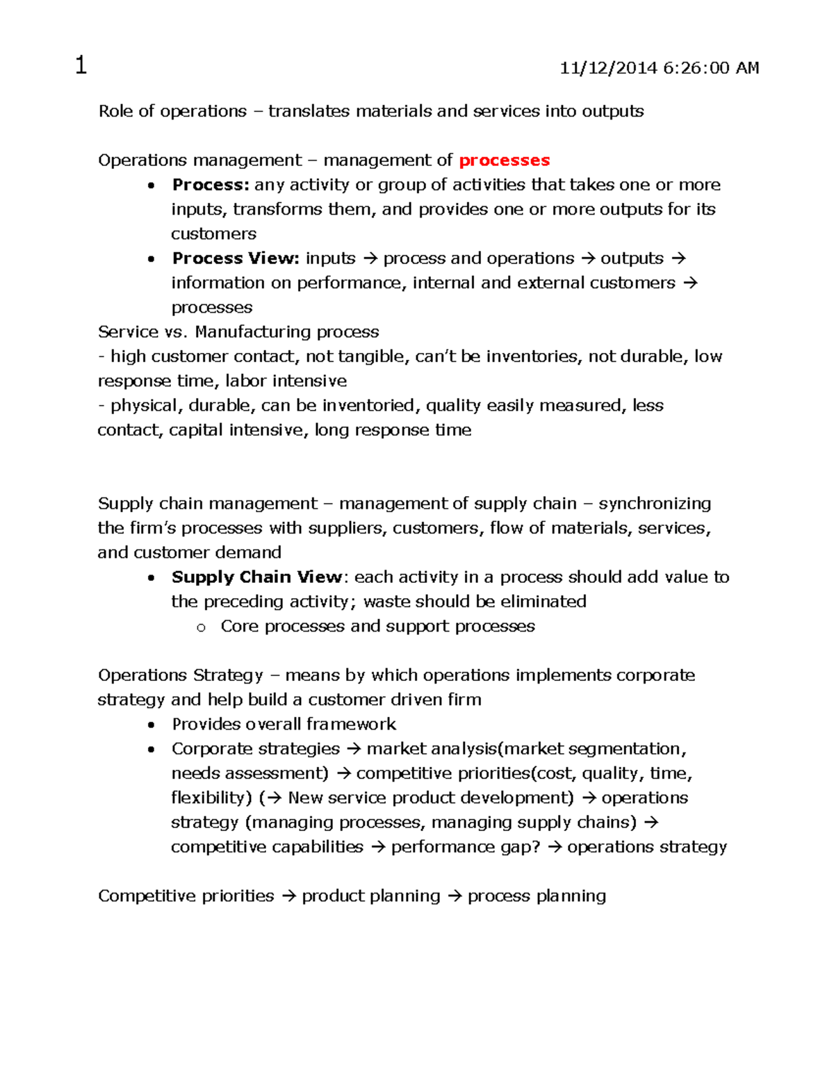 Summary - Study Guide For Operations Module - 1 6:26:00 AM Role of ...