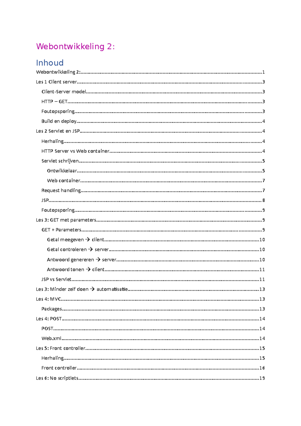Webontwikkeling 2 - - Studocu