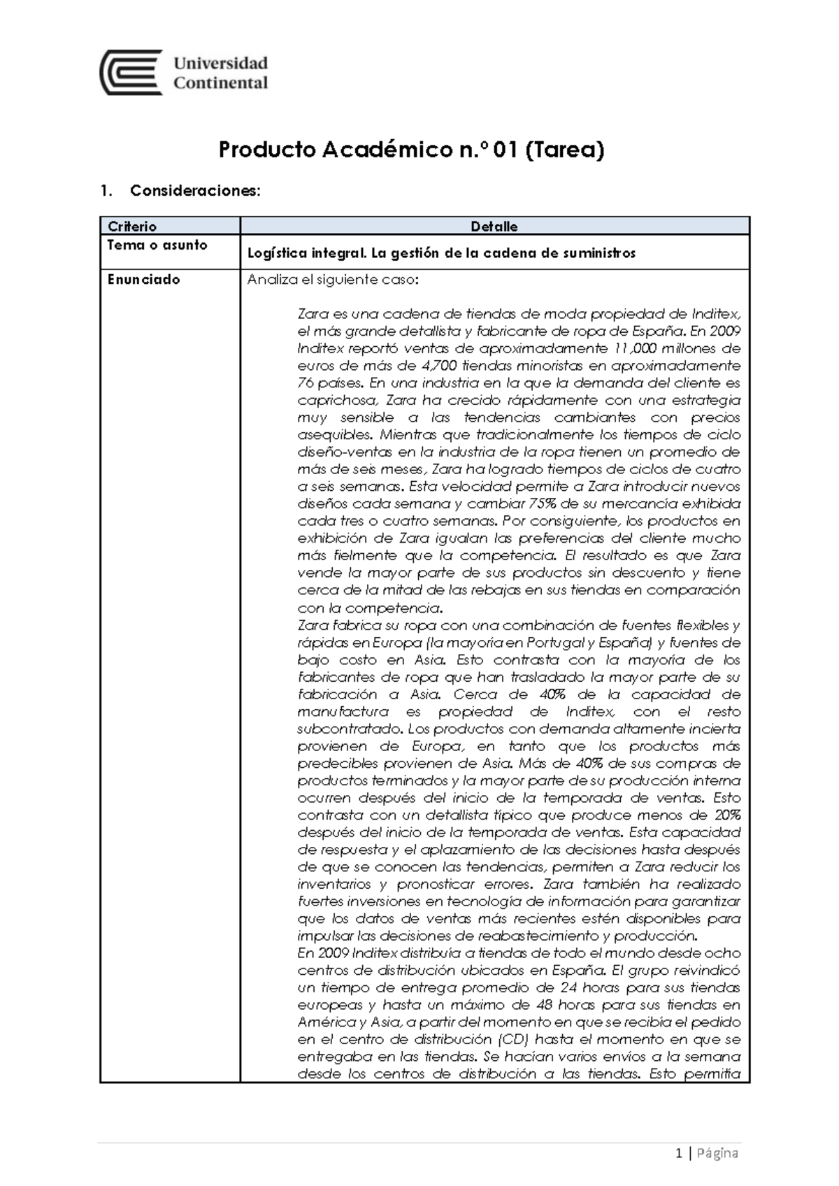 Producto académico Unid 01.vf - Producto Académico n.º 01 (Tarea) 1. Consideraciones: Criterio ...