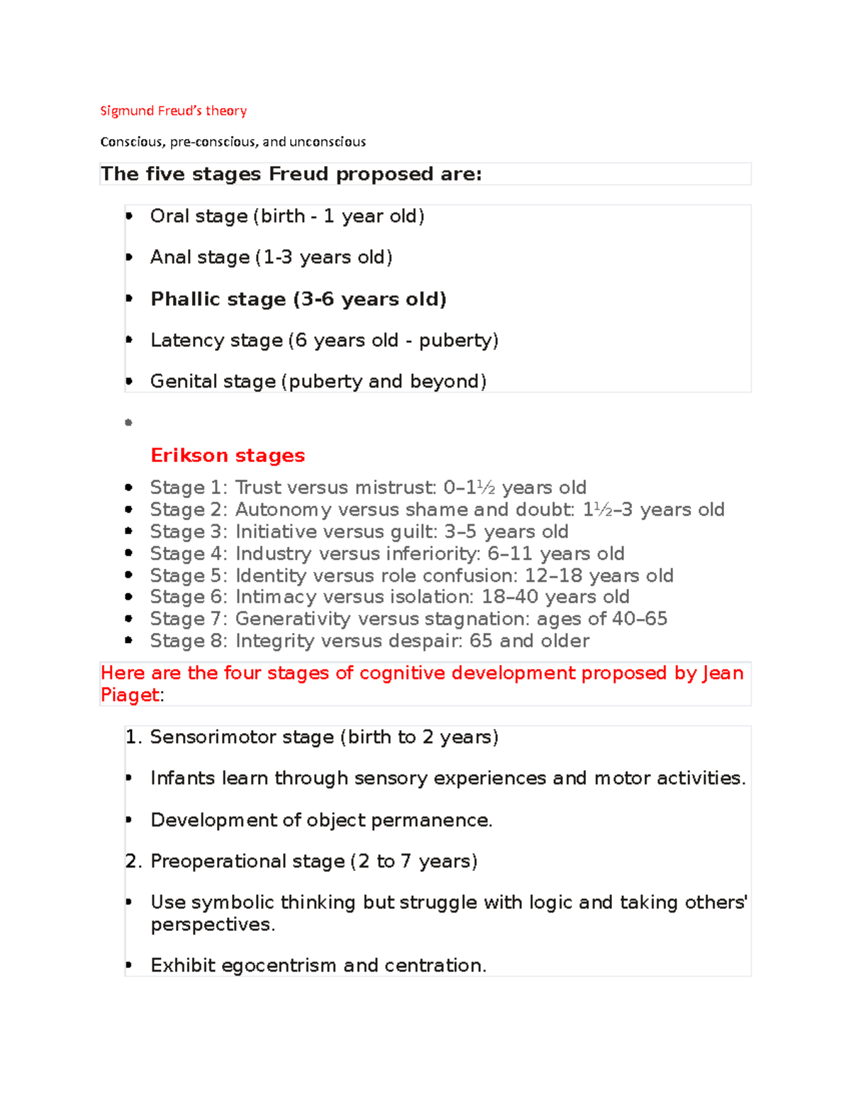 Developmental theories - Sigmund Freud’s theory Conscious, pre ...