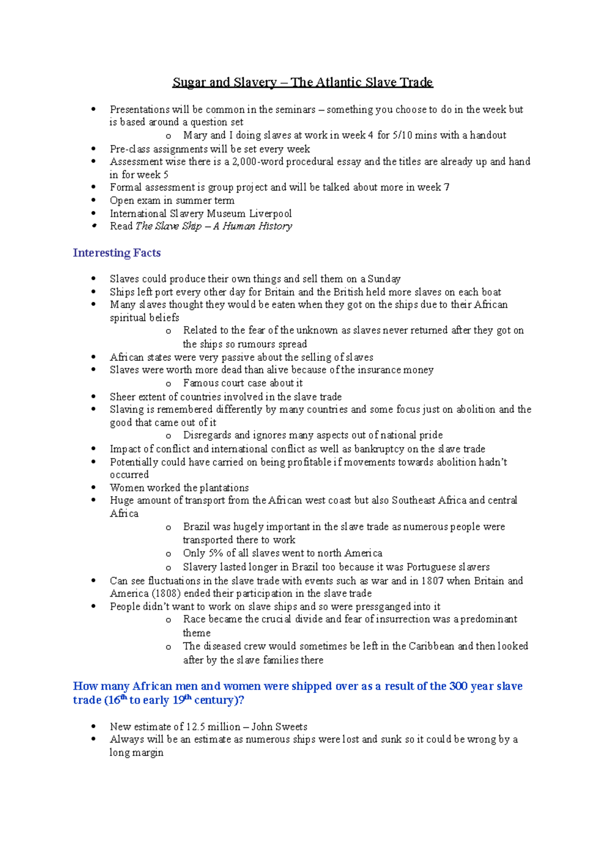 Sugar and Slavery – The Atlantic Slave Trade - (see reading) Philip ...