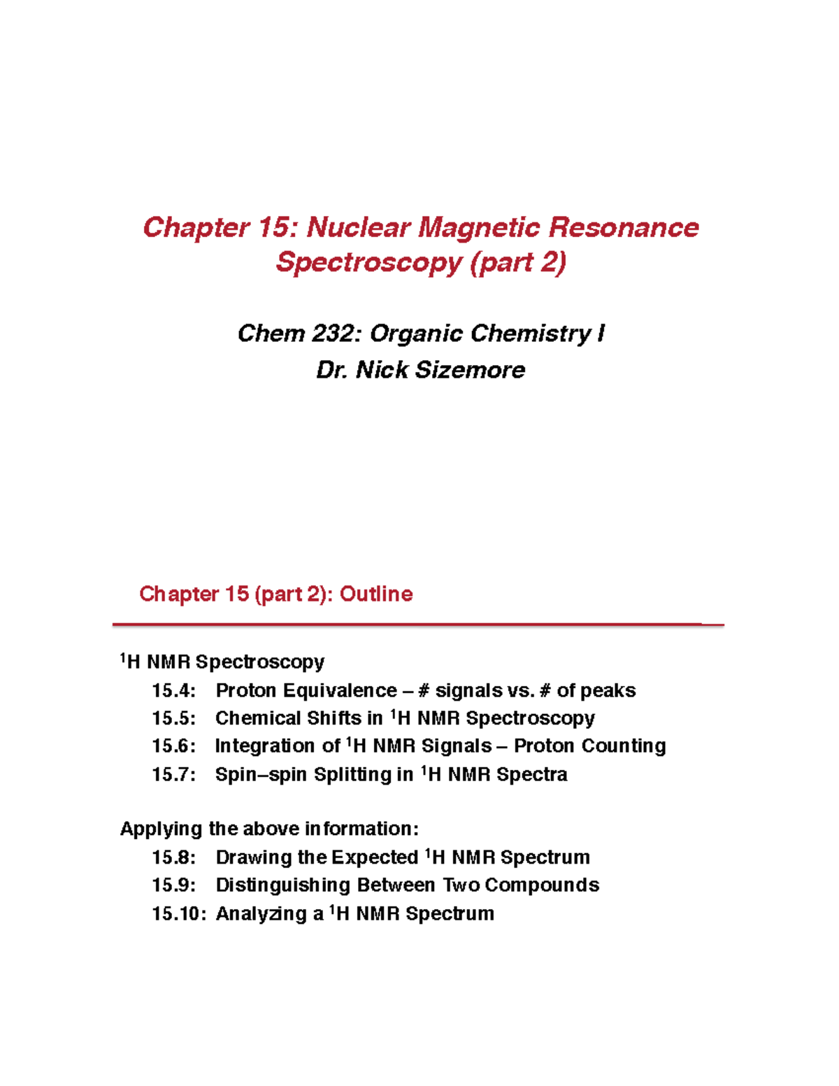 Chem232 Ch15p2 2page - Sizemore - Chapter 15: Nuclear Magnetic ...