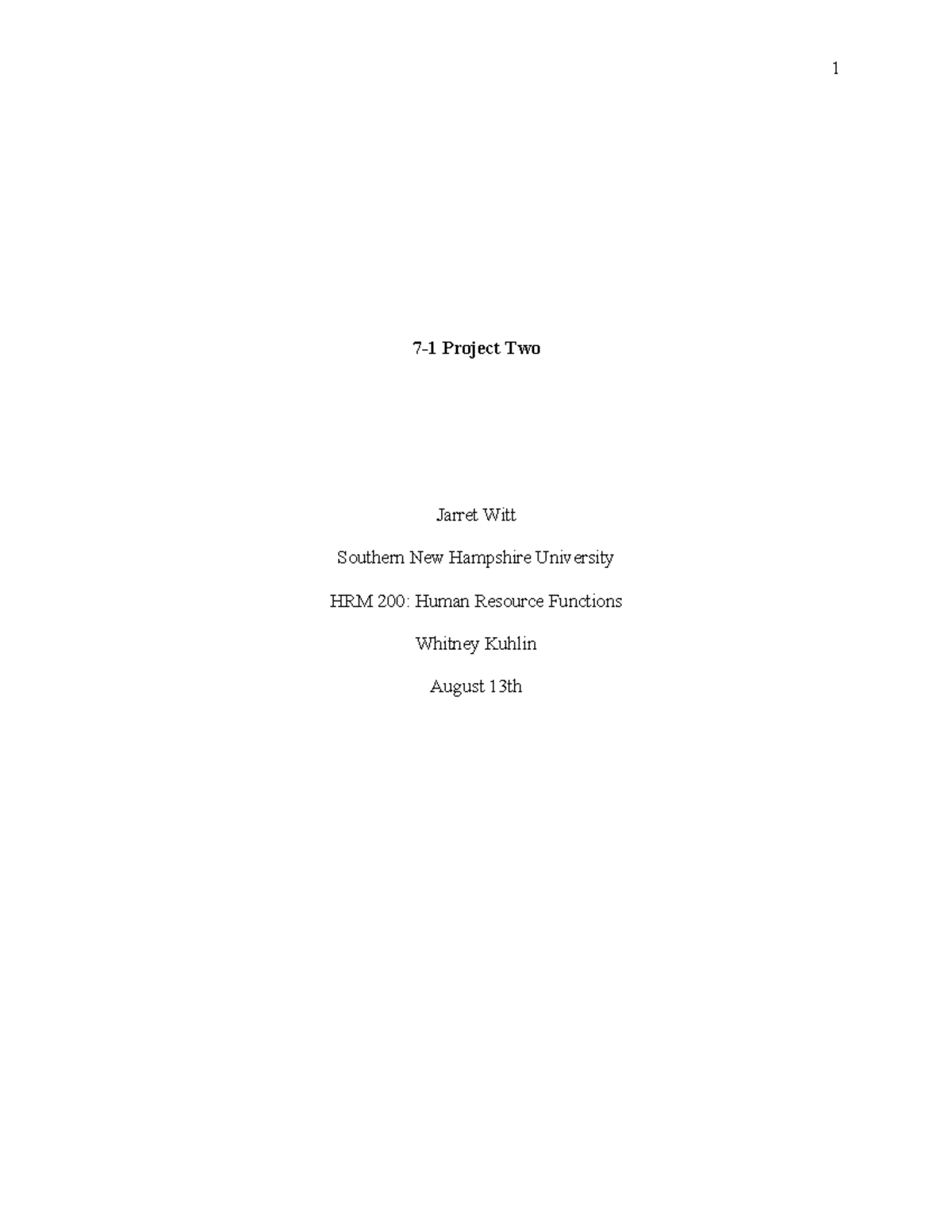 HRM 200 Project Two - 7-1 Project Two Jarret Witt Southern New ...