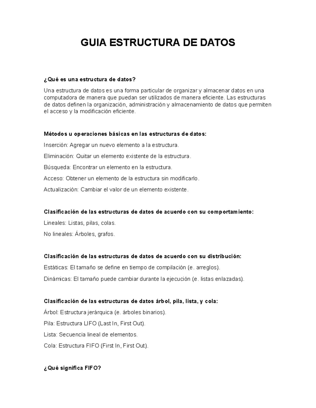 GUIA Estructura DE Datos - GUIA ESTRUCTURA DE DATOS ¿Qué es una estructura de datos? Una ...