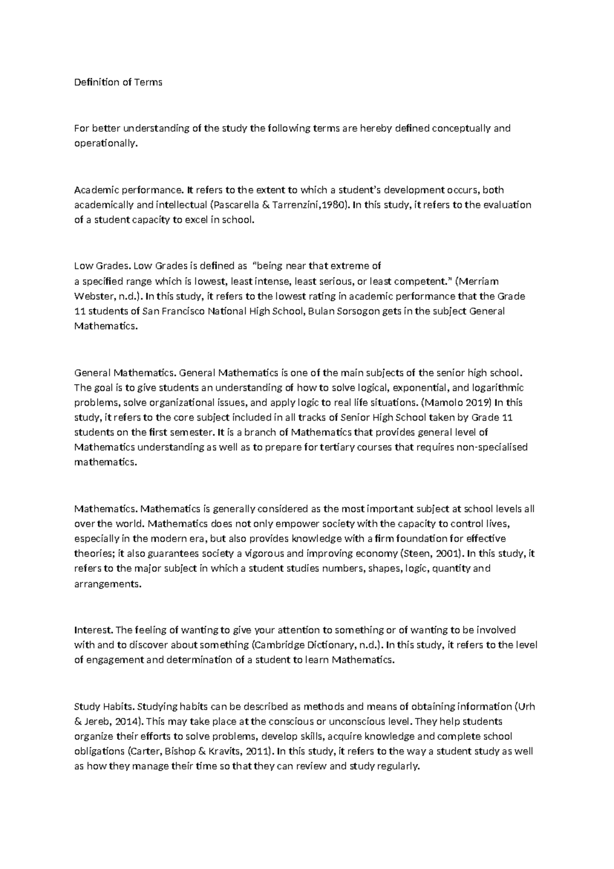 Definition of Terms - none - Definition of Terms For better ...