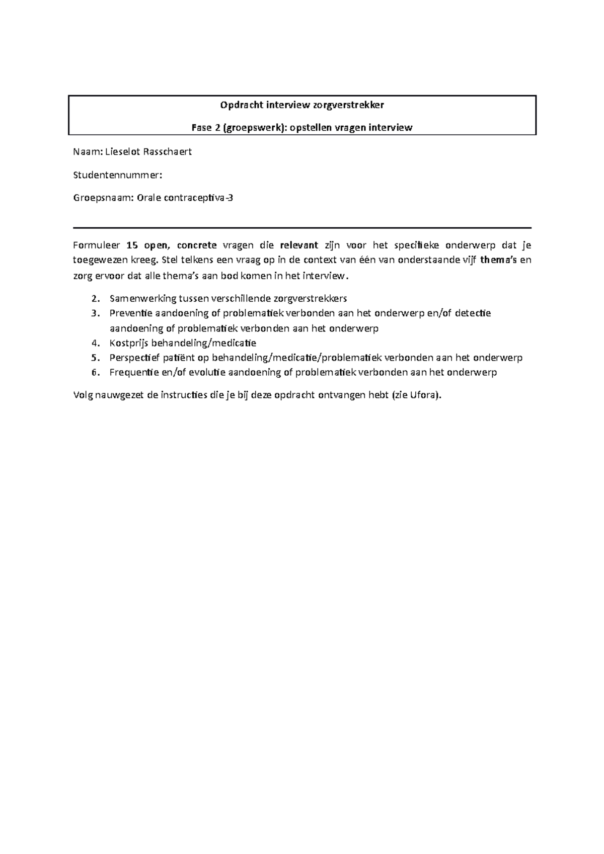 Fase2 sjabloon vragen interview - Opdracht interview zorgverstrekker ...
