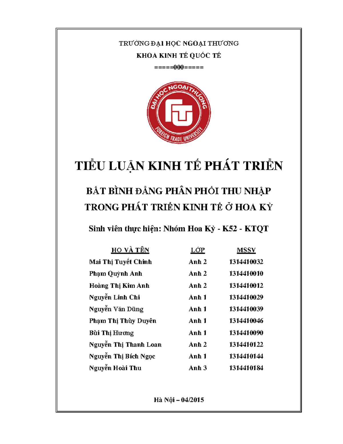 Ktpt - hvfdjnkxnks - TRƯỜNG ĐẠI HỌC NGOẠI THƯƠNG KHOA KINH TẾ QUỐC TẾ ...