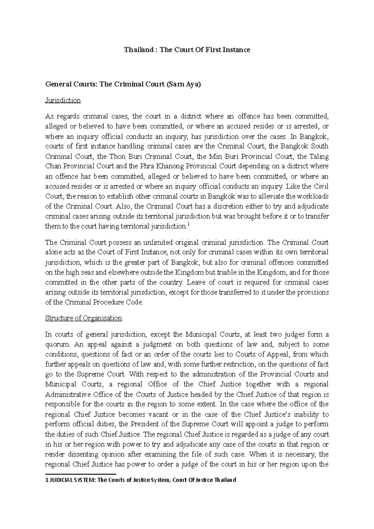 Criminal Tutorial II 2020 2021 Thailand The Court Of First Instance
