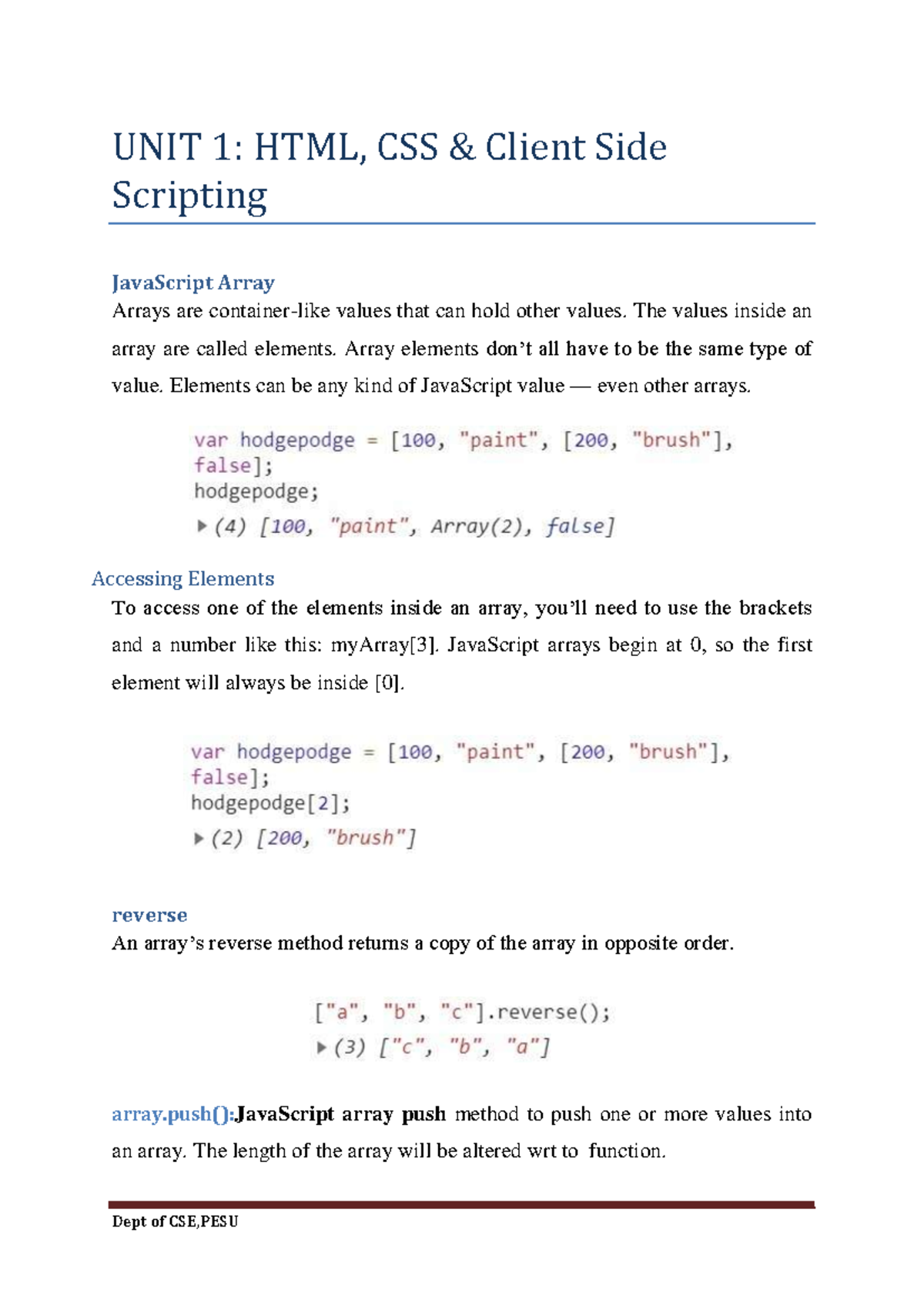 07 Java Script Arrays, Functions and Hoisting - Web Technologies - PESU - Studocu