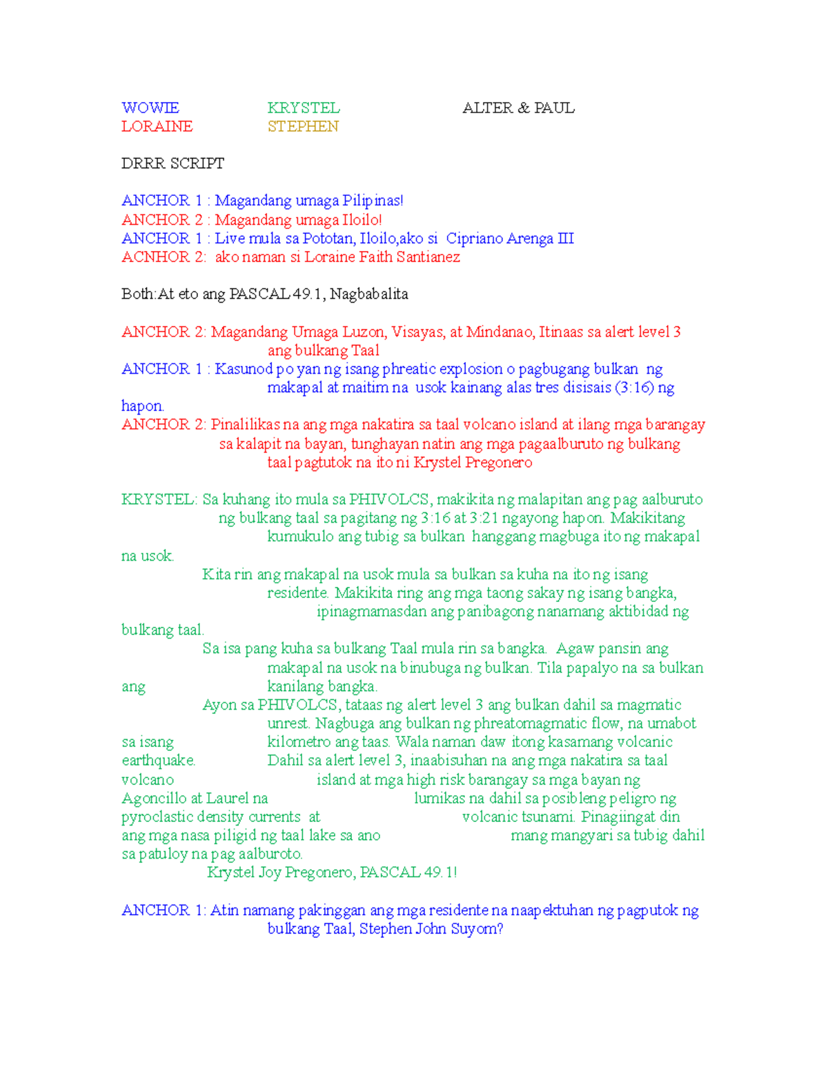 Drrr-scirpt - aaaa - WOWIE KRYSTEL ALTER & PAUL LORAINE STEPHEN DRRR SCRIPT ANCHOR 1 : Magandang ...