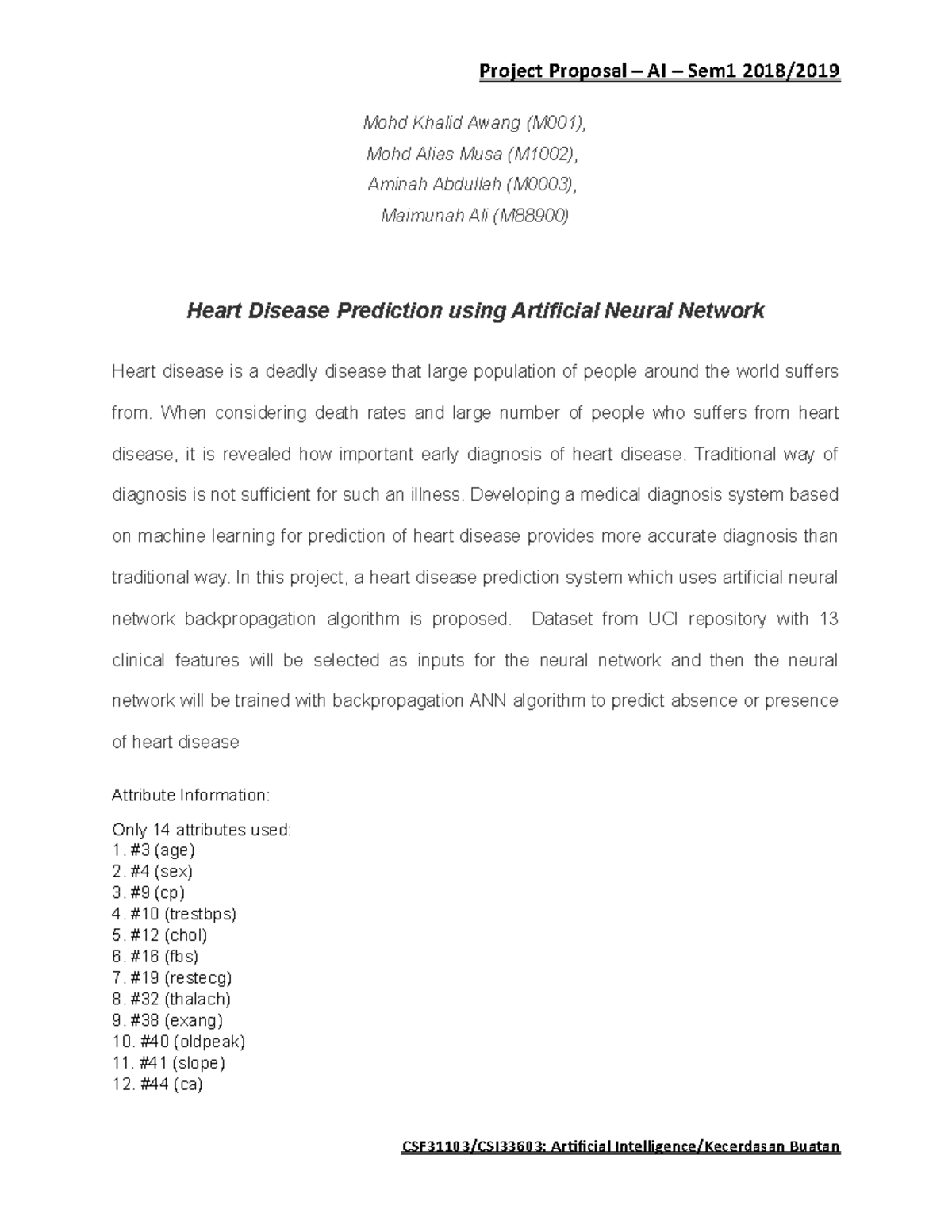 Sample proposal - AI Class - Project Proposal – AI – Sem1 2018/ Mohd ...