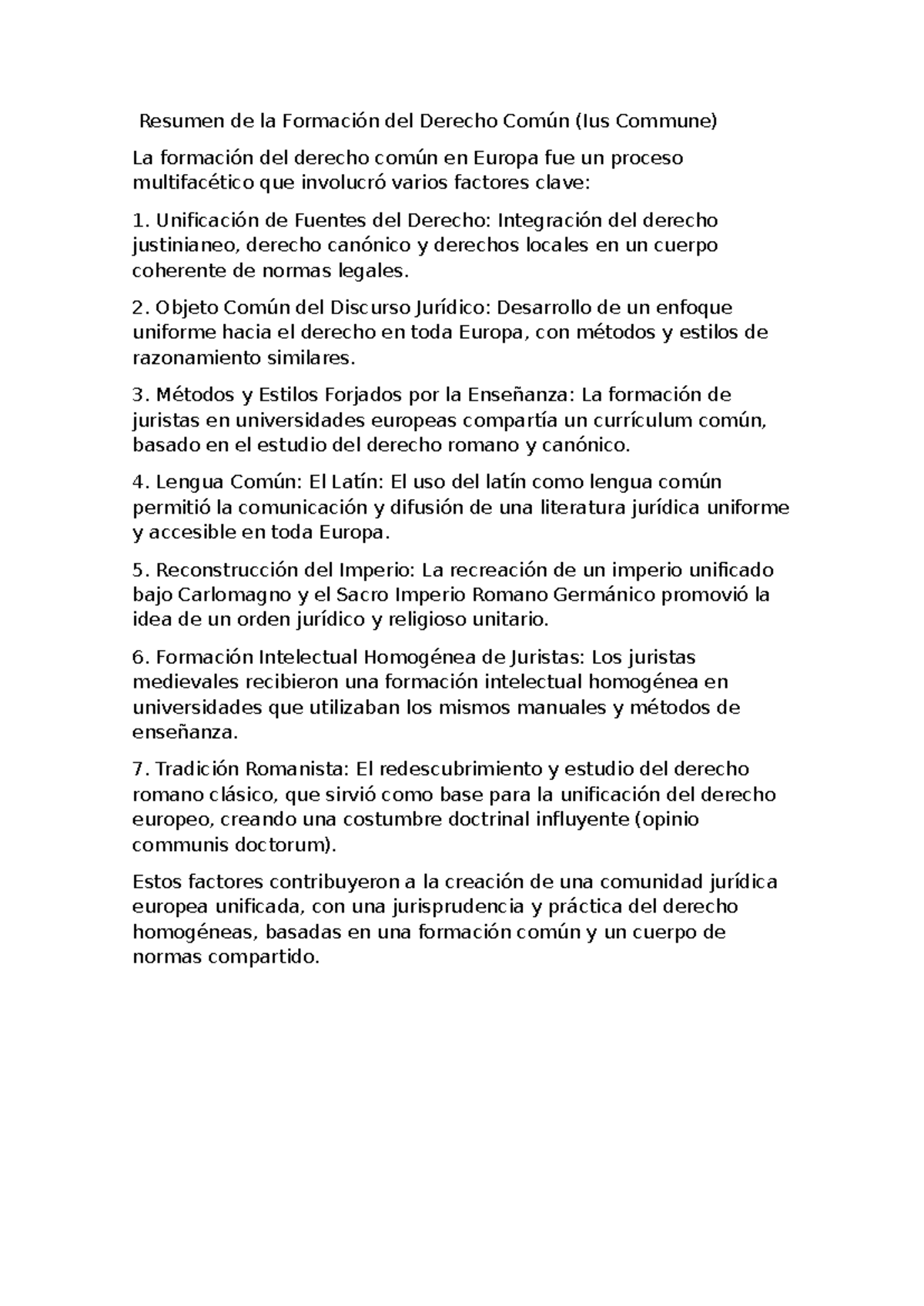 Ius comune - Resumen de la Formación del Derecho Común (Ius Commune) La ...