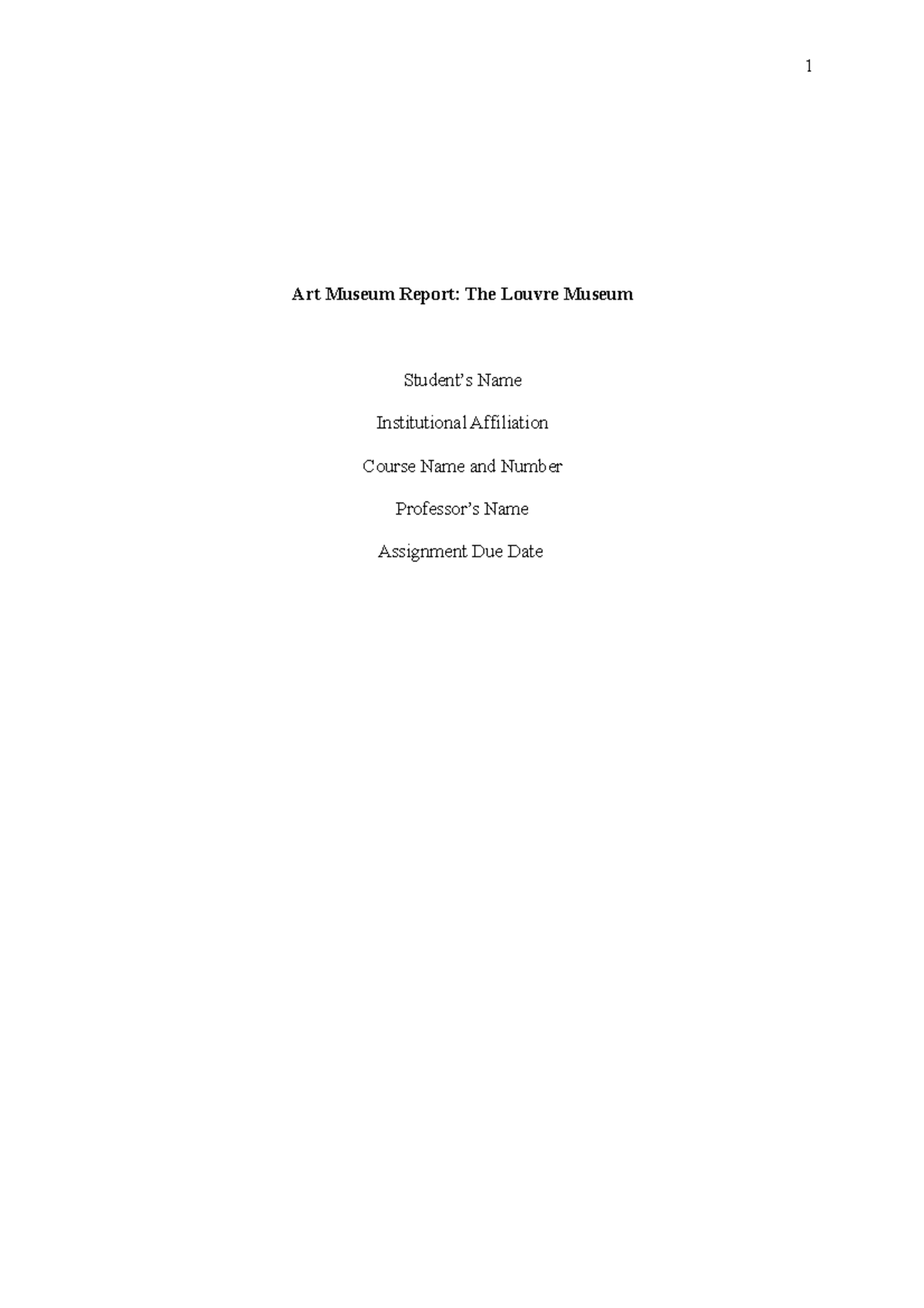 Art Museum Report - My impression of the museum came from its virtual ...