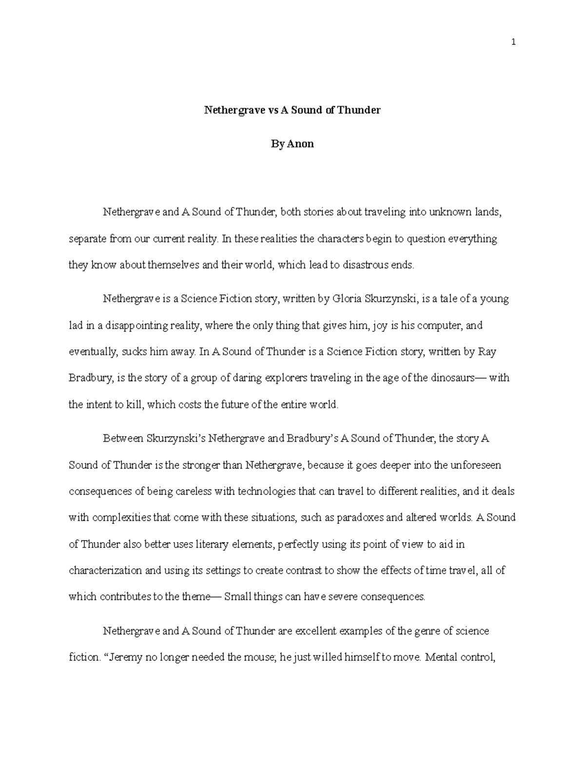 Nethergrave vs A Sound of Thunder - In these realities the characters ...